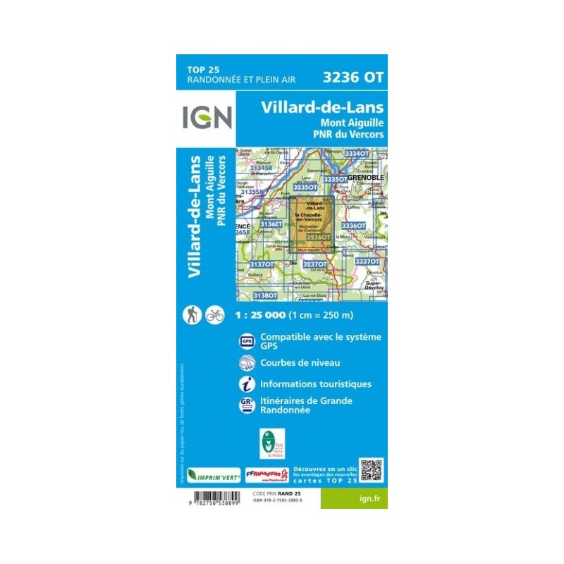 Carte IGN TOP 25 Villard de Lans 3236 OT Vercors