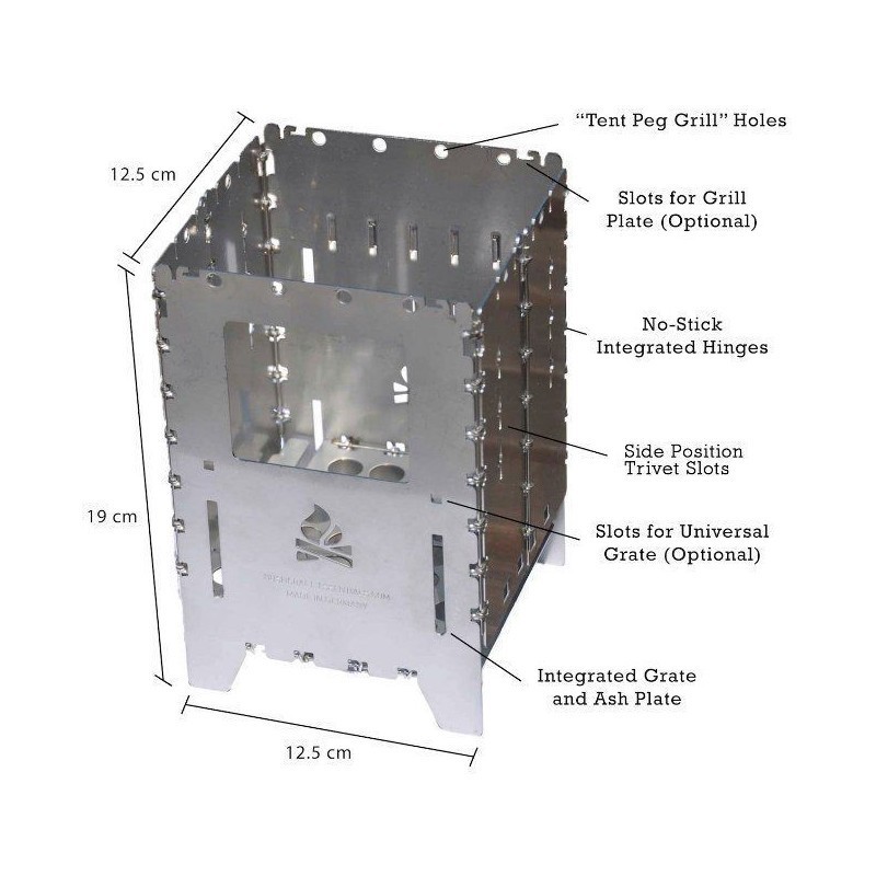 Kit de cuisson combiné réchaud à bois Bushbox XL grille Bushcraft