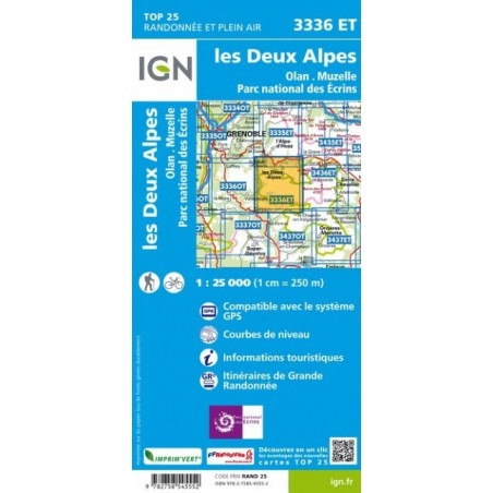 Carte de rando IGN TOP 25 3336 ET les 2 alpes