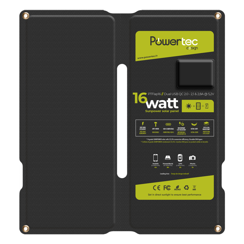 Chargeur solaire portable PT Flap 16 Sunpower Powertec